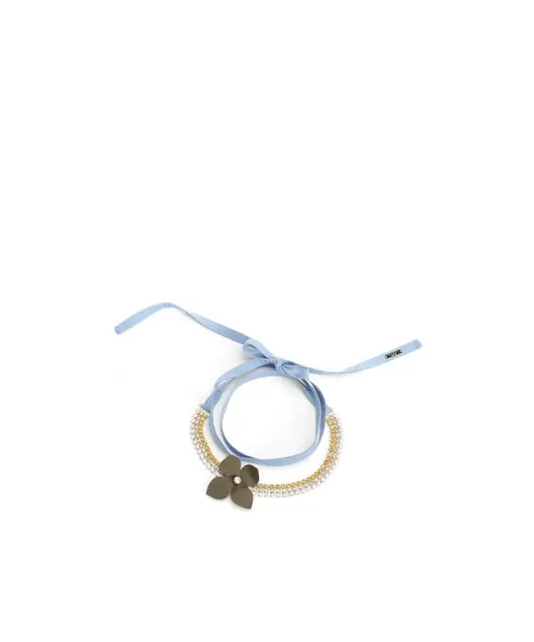 Marni Floral Pendant Necklace With Crystal Accents - Blue