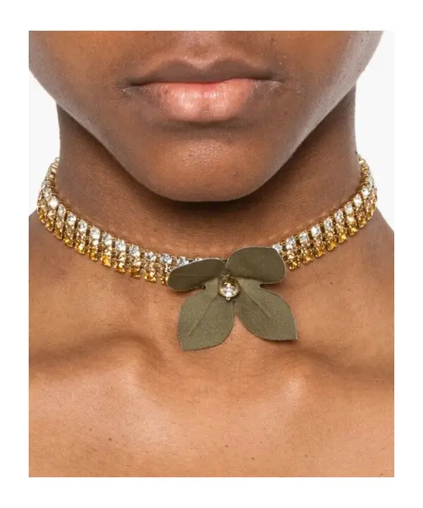 Marni Floral Pendant Necklace With Crystal Accents - Blue