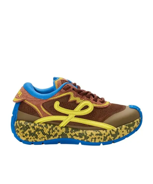 Loewe Pogo Sneaker In Technical Knit And Suede - Brown/green/khaki