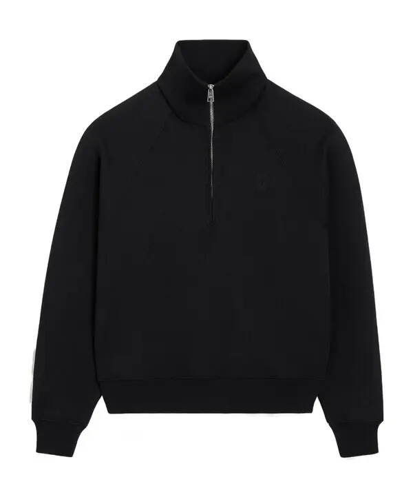 AMI Paris Cotton Zip Sweatshirt With Embossed Logo