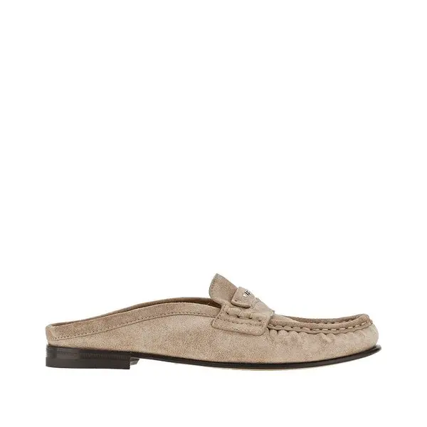 Fendi Suede Leather Gathered Detail Sabots - Beige