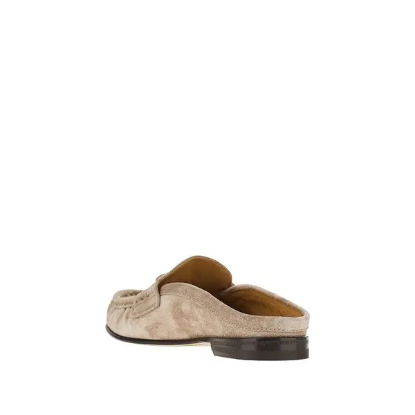 Fendi Suede Leather Gathered Detail Sabots - Beige