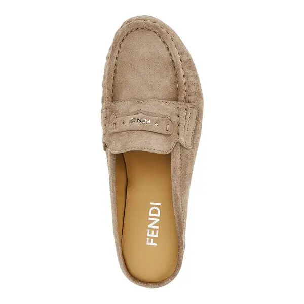 Fendi Suede Leather Gathered Detail Sabots - Beige