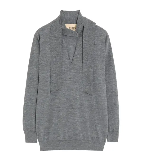 Valentino Garavani Wool Tie-neck Sweater - Brown