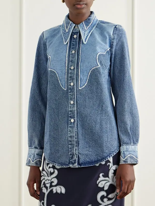 ALEMAIS Jesse Embroidered Denim Shirt - Blue