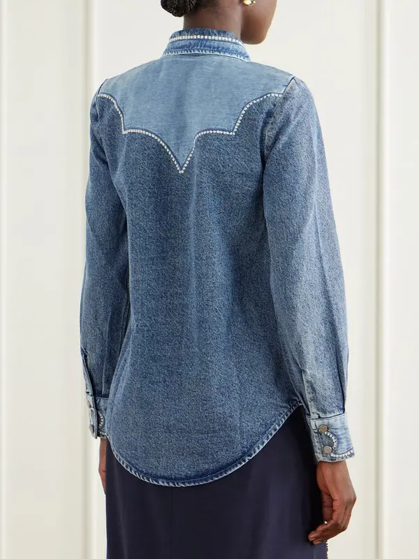 ALEMAIS Jesse Embroidered Denim Shirt - Blue