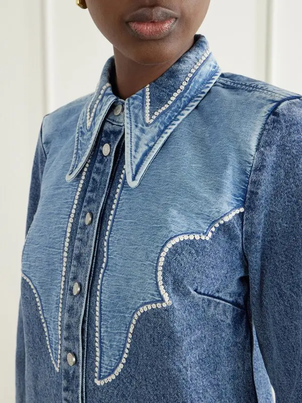 ALEMAIS Jesse Embroidered Denim Shirt - Blue