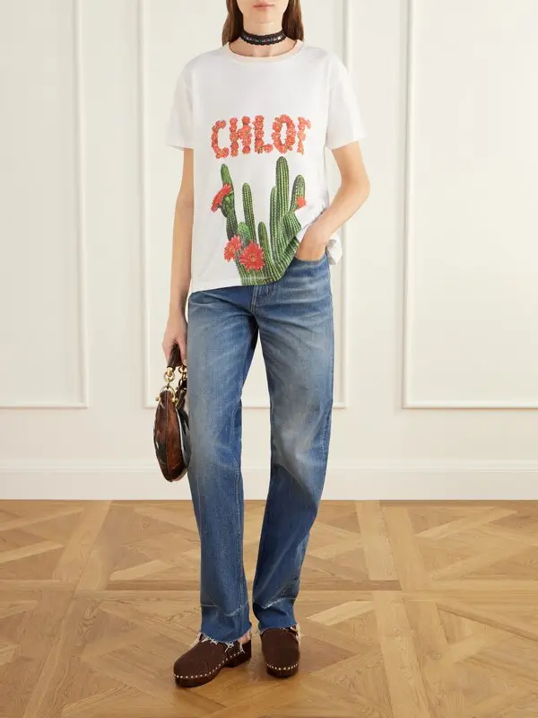Chloé Cactus Logo-printed Cotton-jersey T-shirt - White