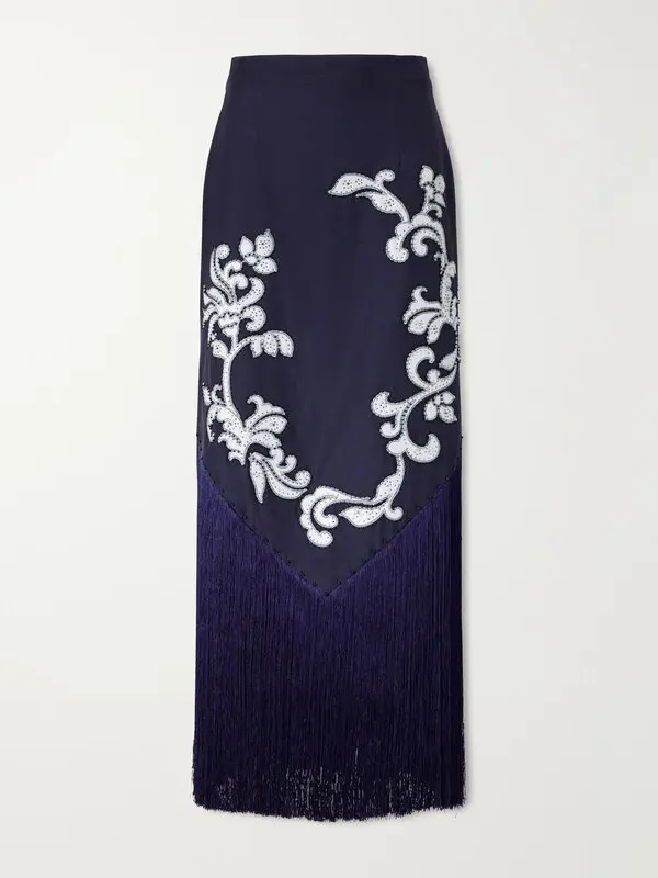 ALEMAIS Dillon Embellished Midi Skirt - Blue