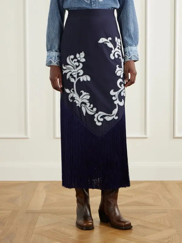 ALEMAIS Dillon Embellished Midi Skirt - Blue