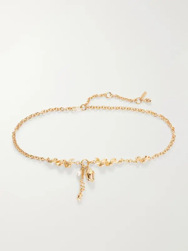 Chloé Tone And Resin Belt With Pearl Detail - Gold