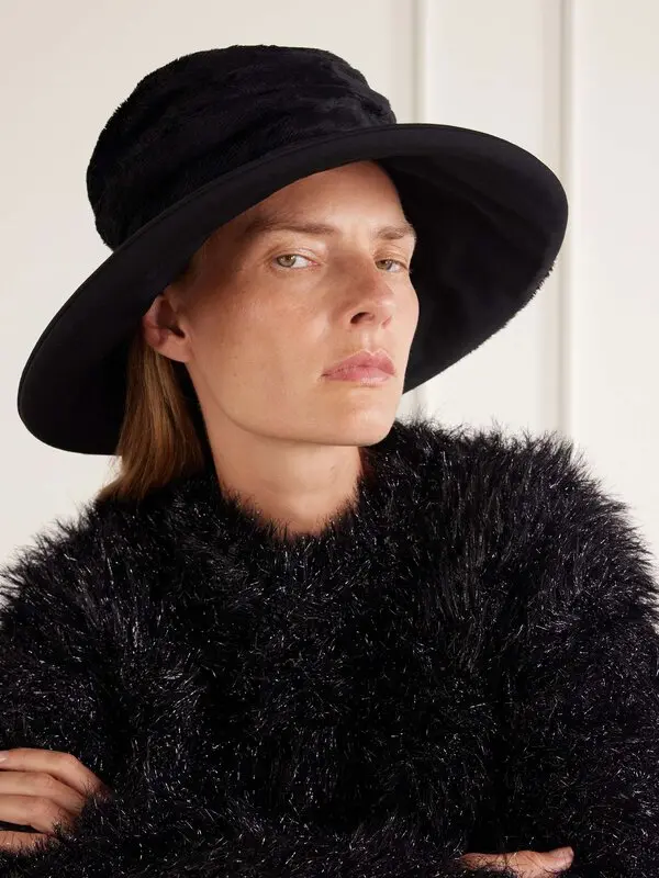 Junya Watanabe Plush And Wool-gabardine Wide Brim Hat