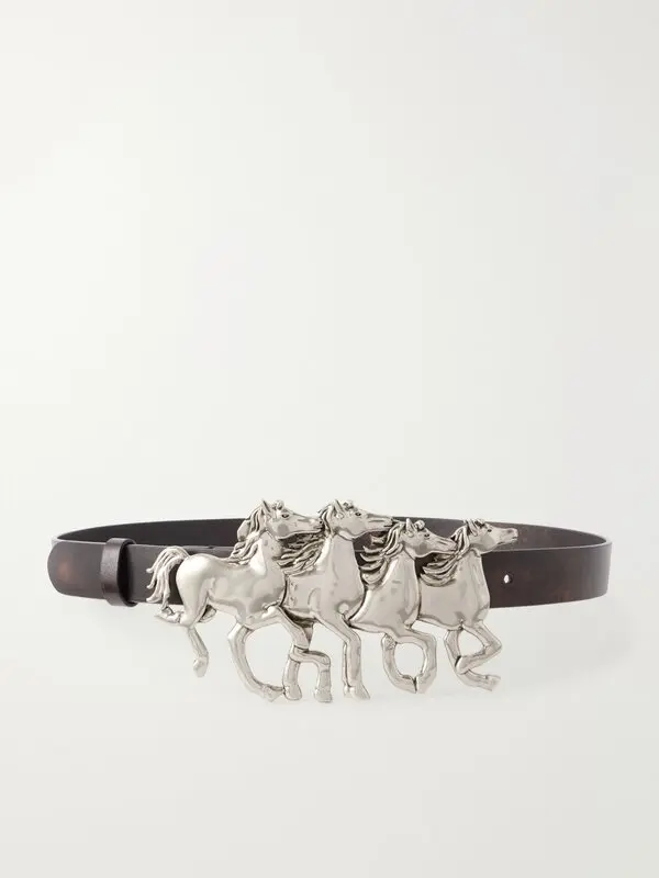 Chloé Running Horses Embellished Leather Belt - Black