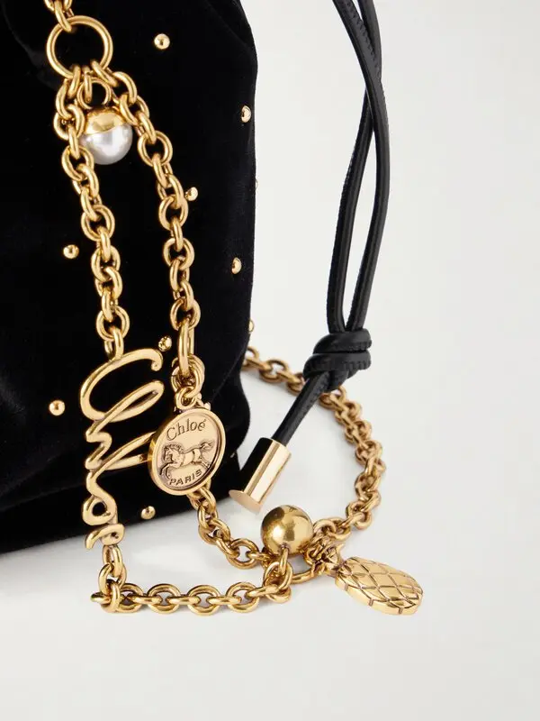 Chloé Embellished Velvet Drawstring Bag