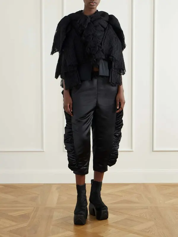 Comme Des Garçons Cropped Ruffled Satin Tapered Capri Pants