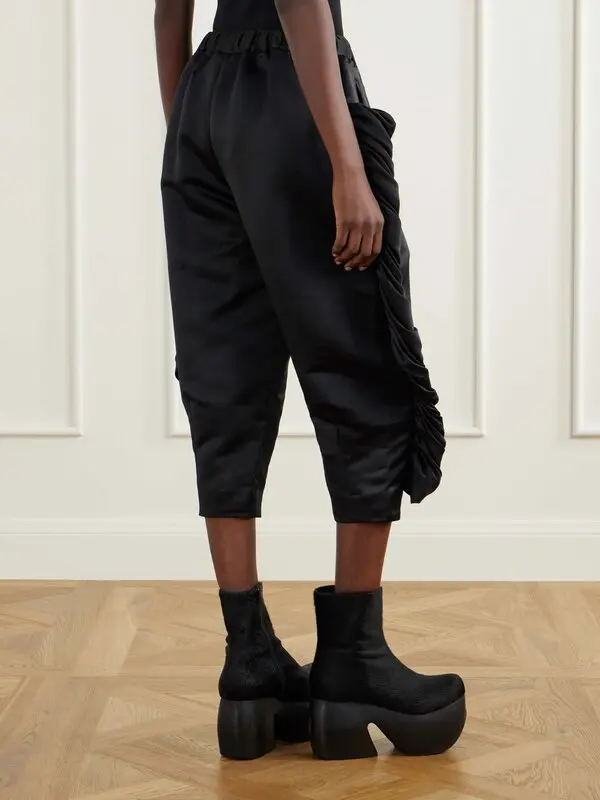 Comme Des Garçons Cropped Ruffled Satin Tapered Capri Pants
