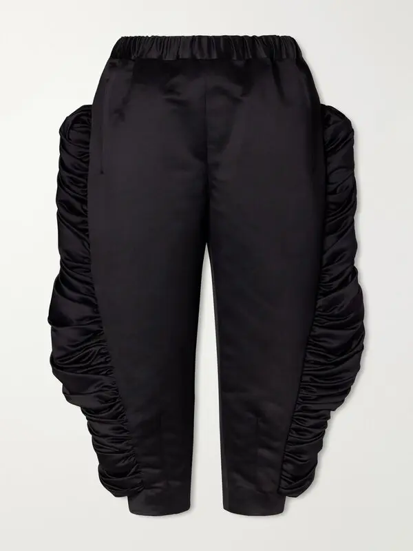 Comme Des Garçons Cropped Ruffled Satin Capri Pants