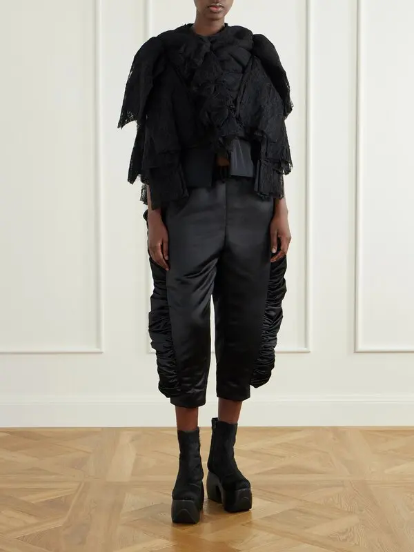 Comme Des Garçons Cropped Ruffled Satin Capri Pants