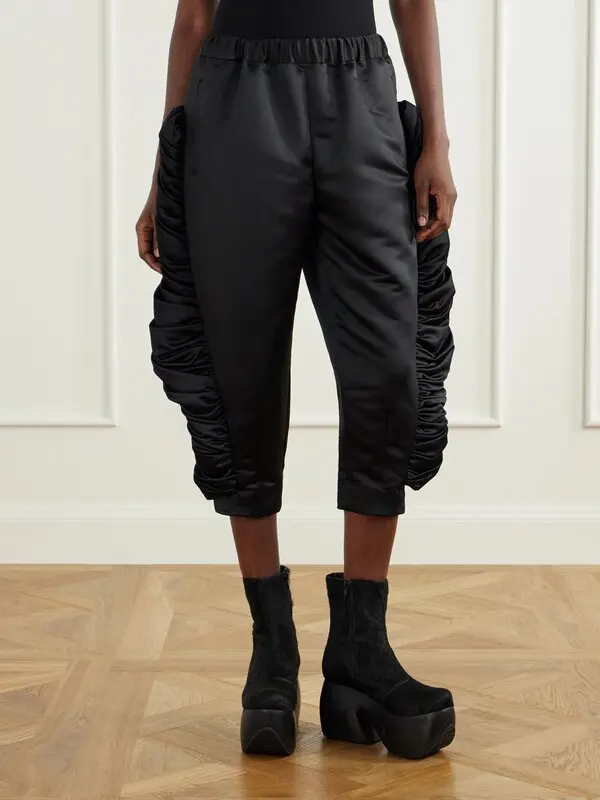 Comme Des Garçons Cropped Ruffled Satin Capri Pants