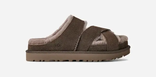 UGG Greenport Cross Strap Slide Sheepskin Slippers Sandal - Dense Smoke