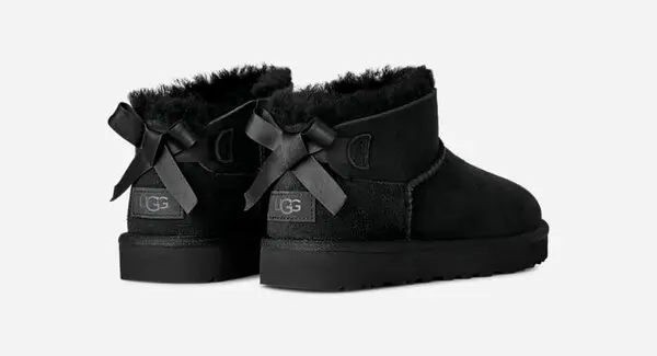 UGG Ultra Mini Bailey Bow Sheepskin Classic Boots - Black