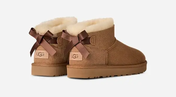 UGG Ultra Mini Bailey Bow Sheepskin Classic Boots - Chestnut