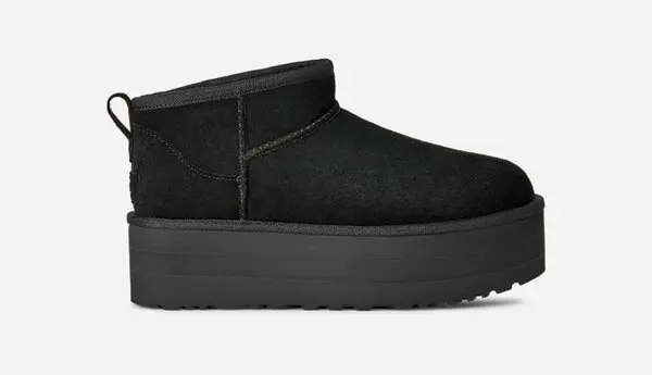 UGG Classic Ultra Mini Platform Suede Classic Boots - Black