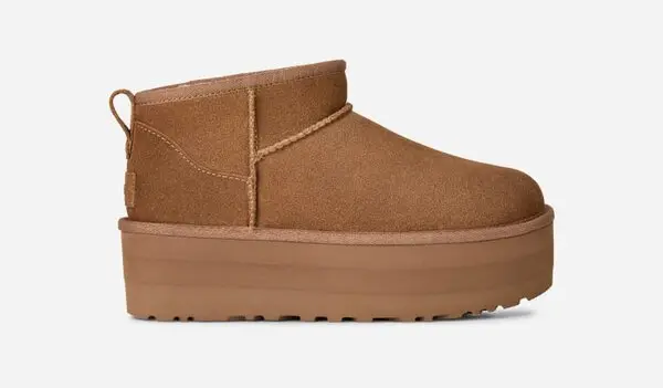 UGG Classic Ultra Mini Platform Suede Classic Boots - Chestnut