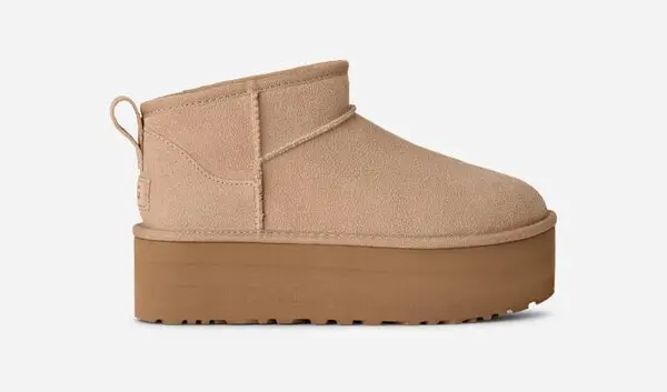 UGG Classic Ultra Mini Platform Suede Classic Boots - Sand