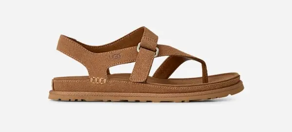 UGG Golden Gaze Toe Post Suede Sandals - Chestnut