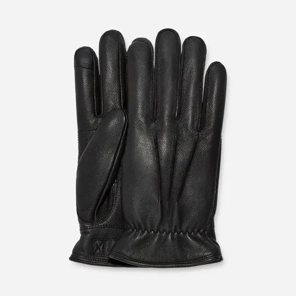 UGG 3 Point Leather Gloves With Micro Fur Lining - Black