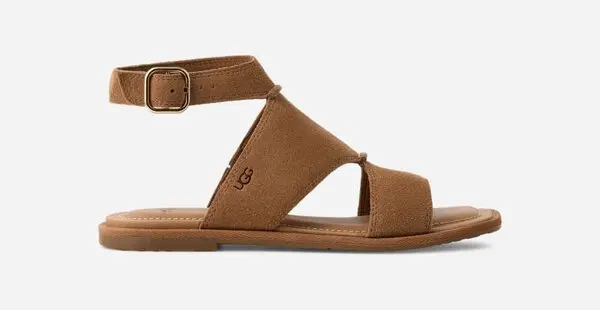 UGG Delray Suede Sandals With Adjustable Ankle Strap - Chestnut