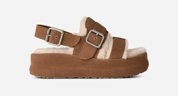 UGG Enwrap Suede Sheepskin Platform Sandals - Chestnut
