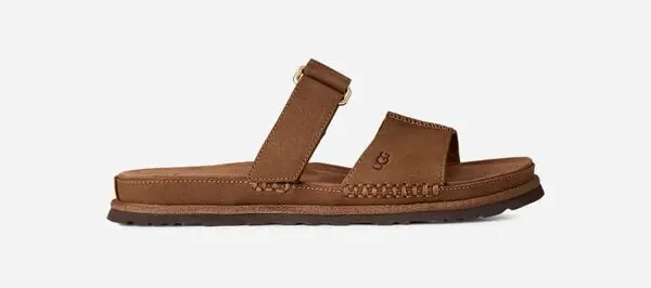 UGG Golden Gaze Leather Slide Sandals - Dark Chestnut