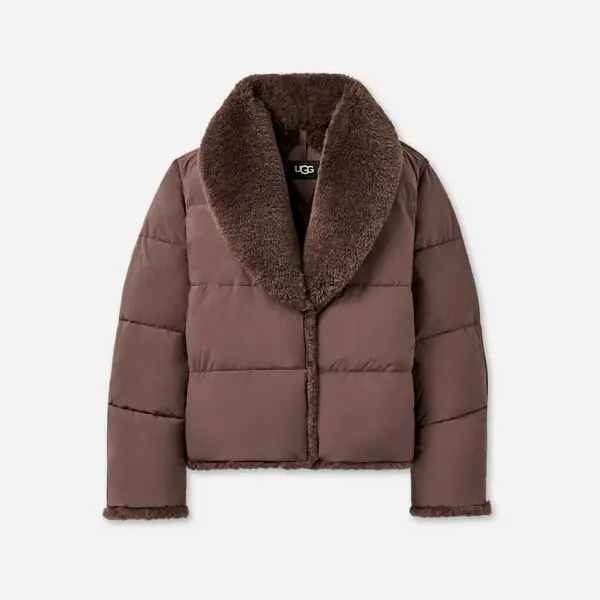 UGG Wylda Puffer Jacket With Faux Fur Trim - Burnt Cedar