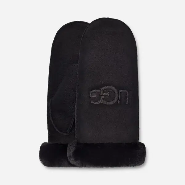 UGG Sheepskin Embroidered Mittens - Black