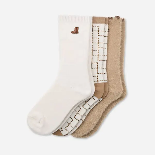 UGG Embroidered Crew Socks - Classic Boot/plaid/sand
