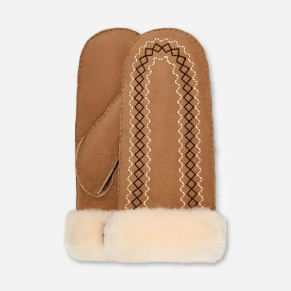 UGG Atherson Embroidered Mitten Sheepskin - Chestnut