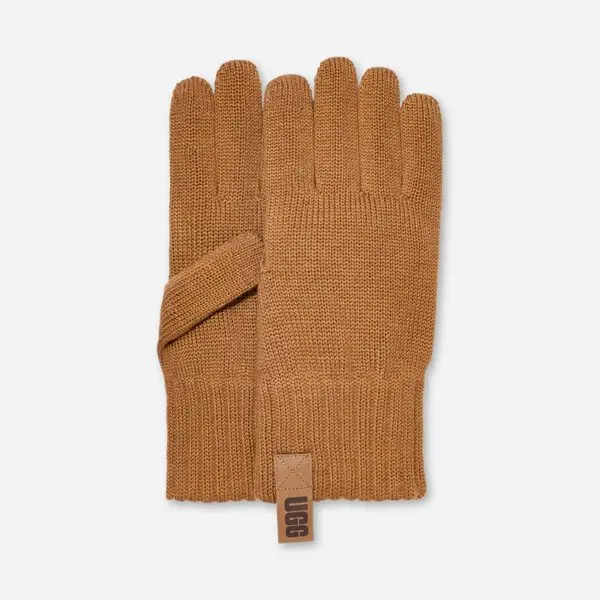 UGG Knit Gloves With Braided Trim - Chestnut