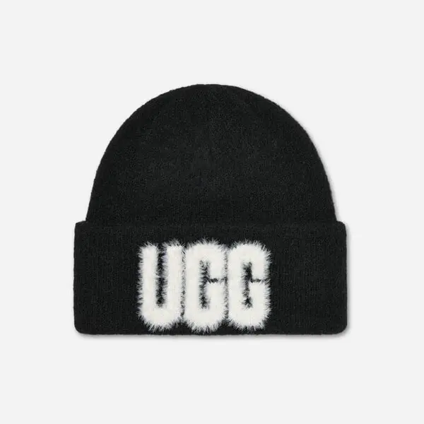 UGG Fuzzy Logo Beanie - Black