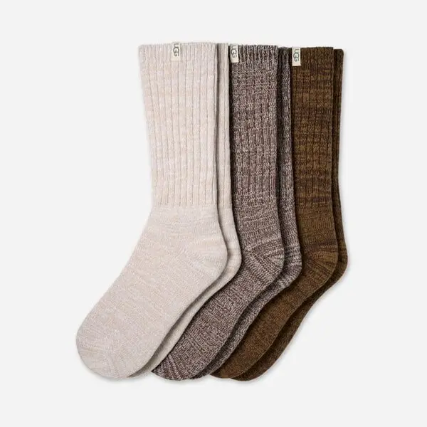 UGG Rib Knit Slouchy Crew 3 Pack Polyester Blend/recycled Materials - Burnt Cedar/moonlight/coffee Grounds