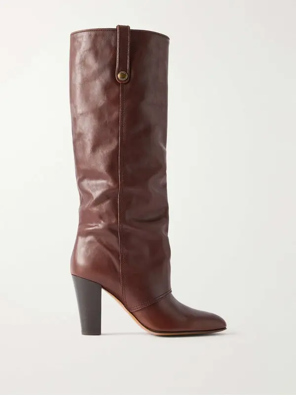 Chloé Anouk 85 Embellished Leather Knee Boots - Chocolate