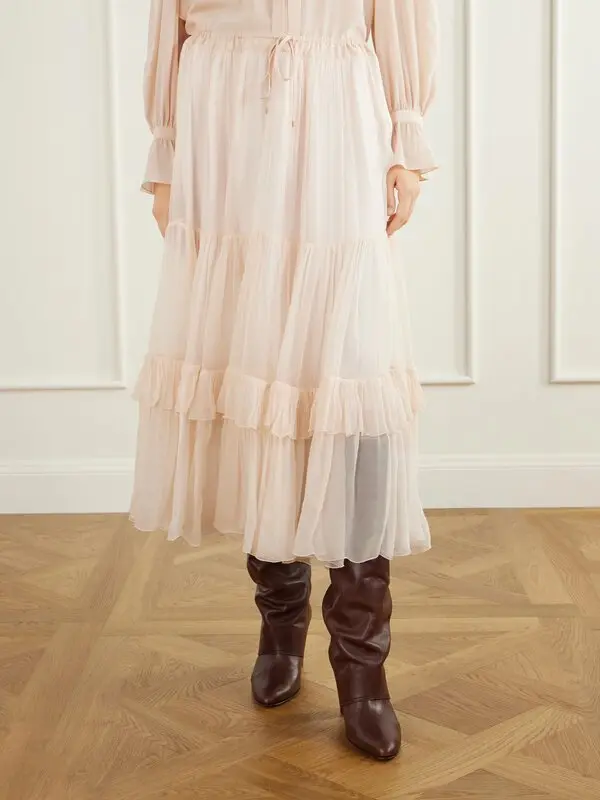 Chloé Silk Mousseline Maxi Skirt - Pink