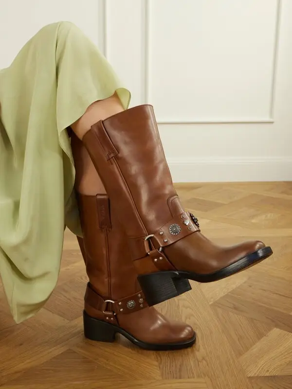 Chloé Dakota Stud-embellished Leather Knee Boots - Brown