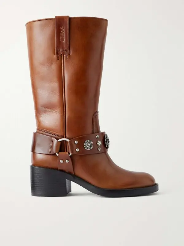 Chloé Dakota Stud-embellished Leather Knee Boots - Tan