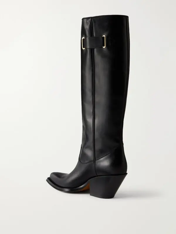 Chloé Azelan Embroidered Leather Knee-high Boots - Black