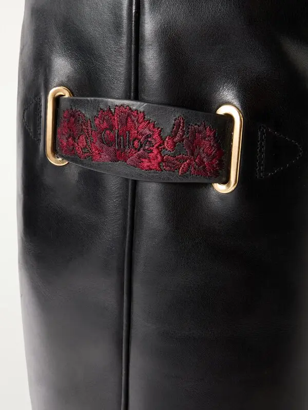 Chloé Azelan Embroidered Leather Knee-high Boots - Black