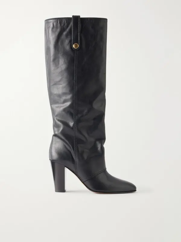 Chloé Anouk 85 Embellished Leather Knee High Boots - Black