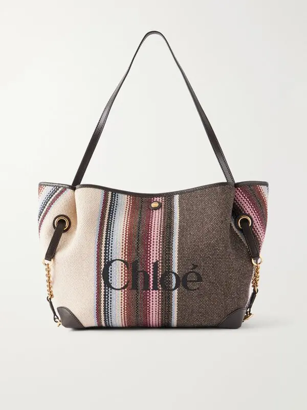 Chloé Clover Leather-trimmed Striped Tweed Tote