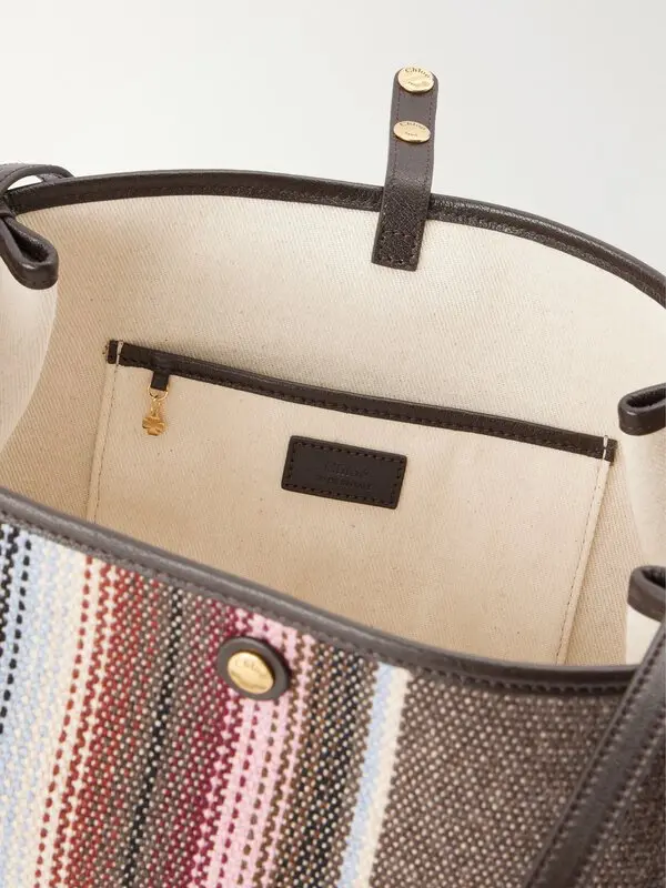 Chloé Clover Leather-trimmed Striped Tweed Tote